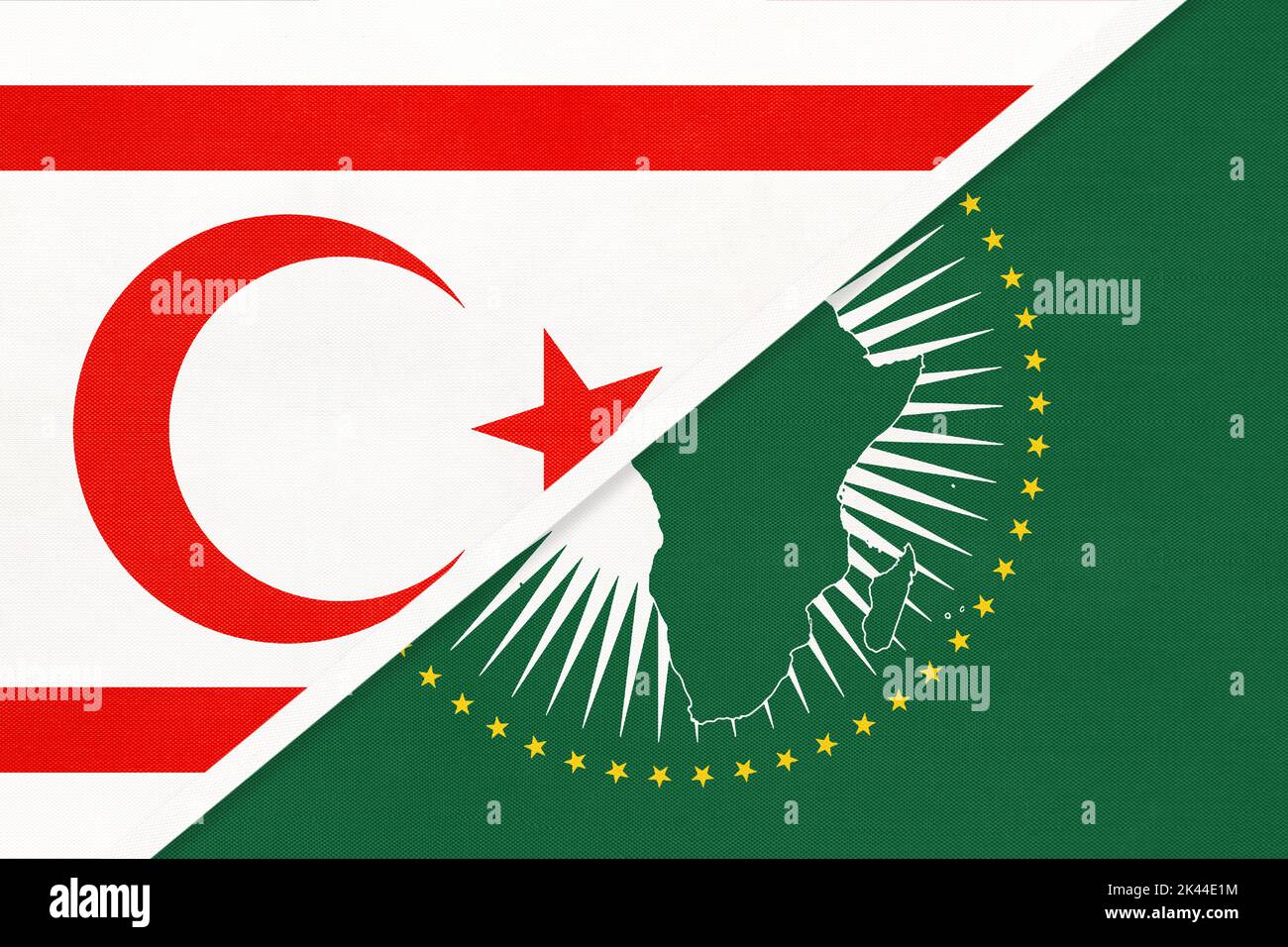 African Union and Northern Cyprus or TRNC, national flag from textile ...