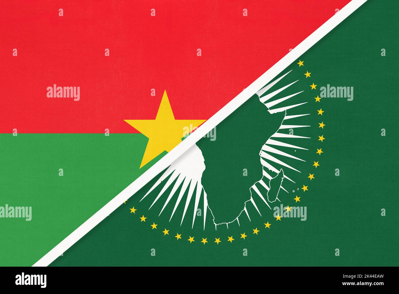 African Union and Burkina Faso national flag from textile. Africa ...