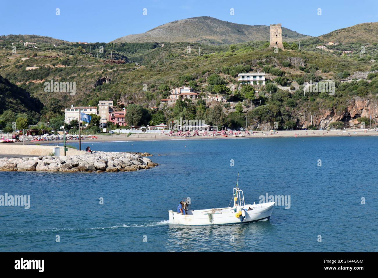 Marina di Camerota - Barca in uscita dal porto Stock Photo - Alamy