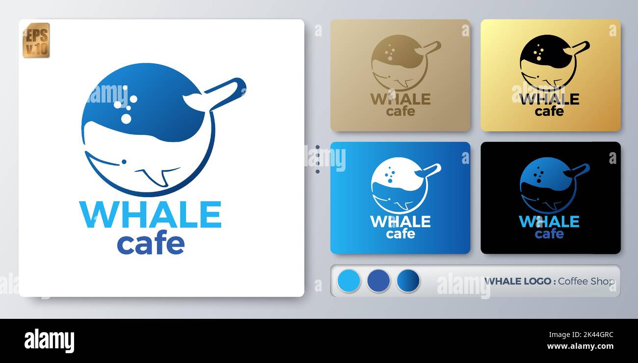 Blue Whale vector illustration Logo design. Blank name for insert your ...
