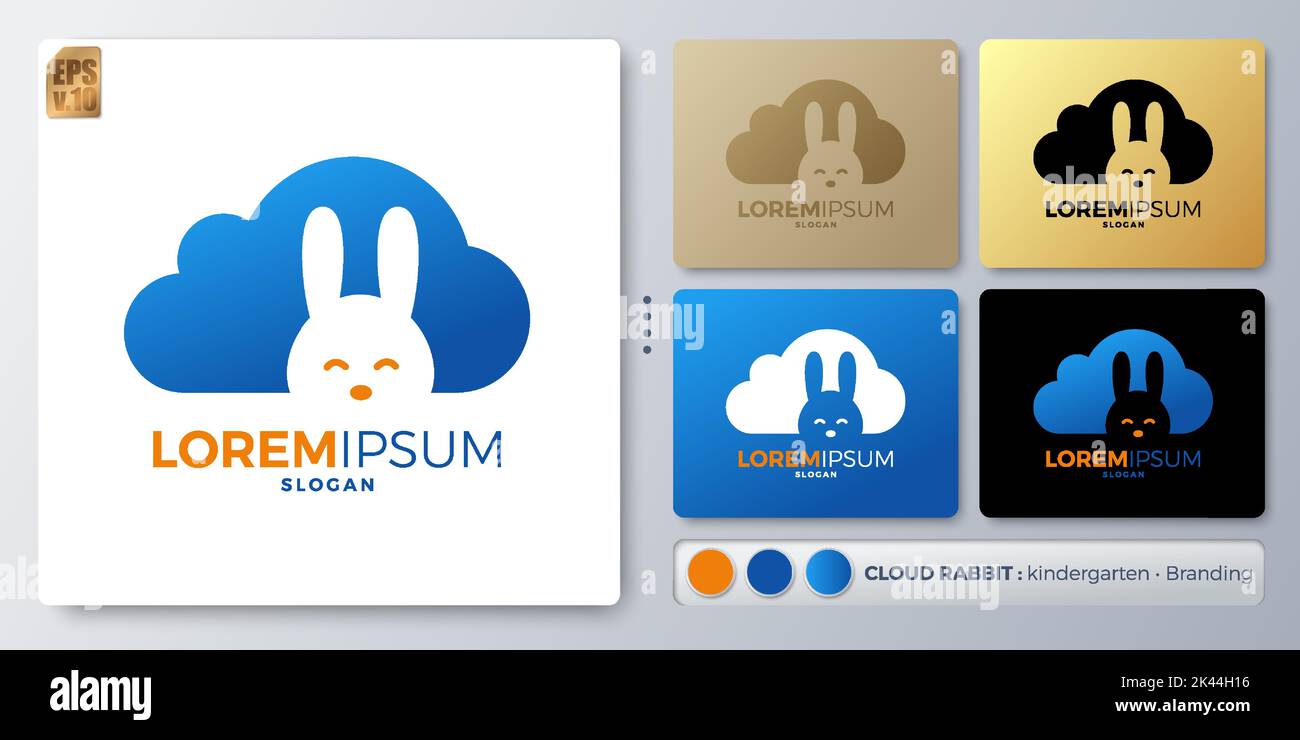 RABBIT sleep on cloud vector illustration Logo design. Blank name for ...