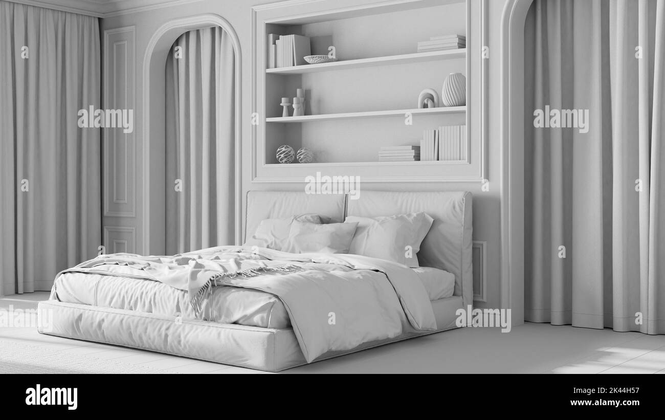 Total white project draft, classic bedroom. Double modern bed and ...