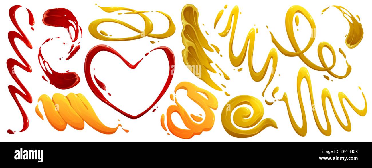 Stains and splashes of mayonnaise, ketchup and mustard. Vector cartoon ...