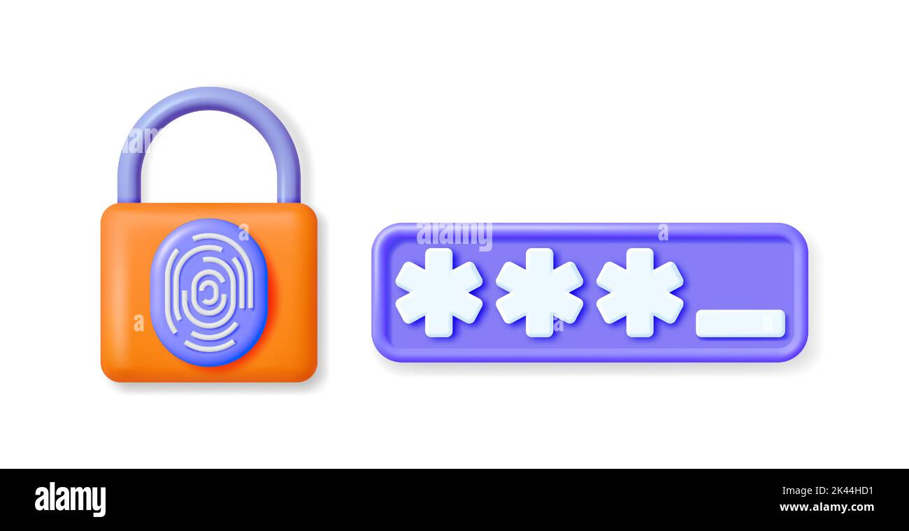 3D Password Field and Padlock with Fingerprint Stock Vector Image & Art ...