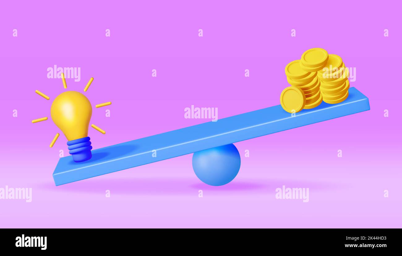 3D Balance Scales with Light Bulb and Money Stock Vector Image & Art ...