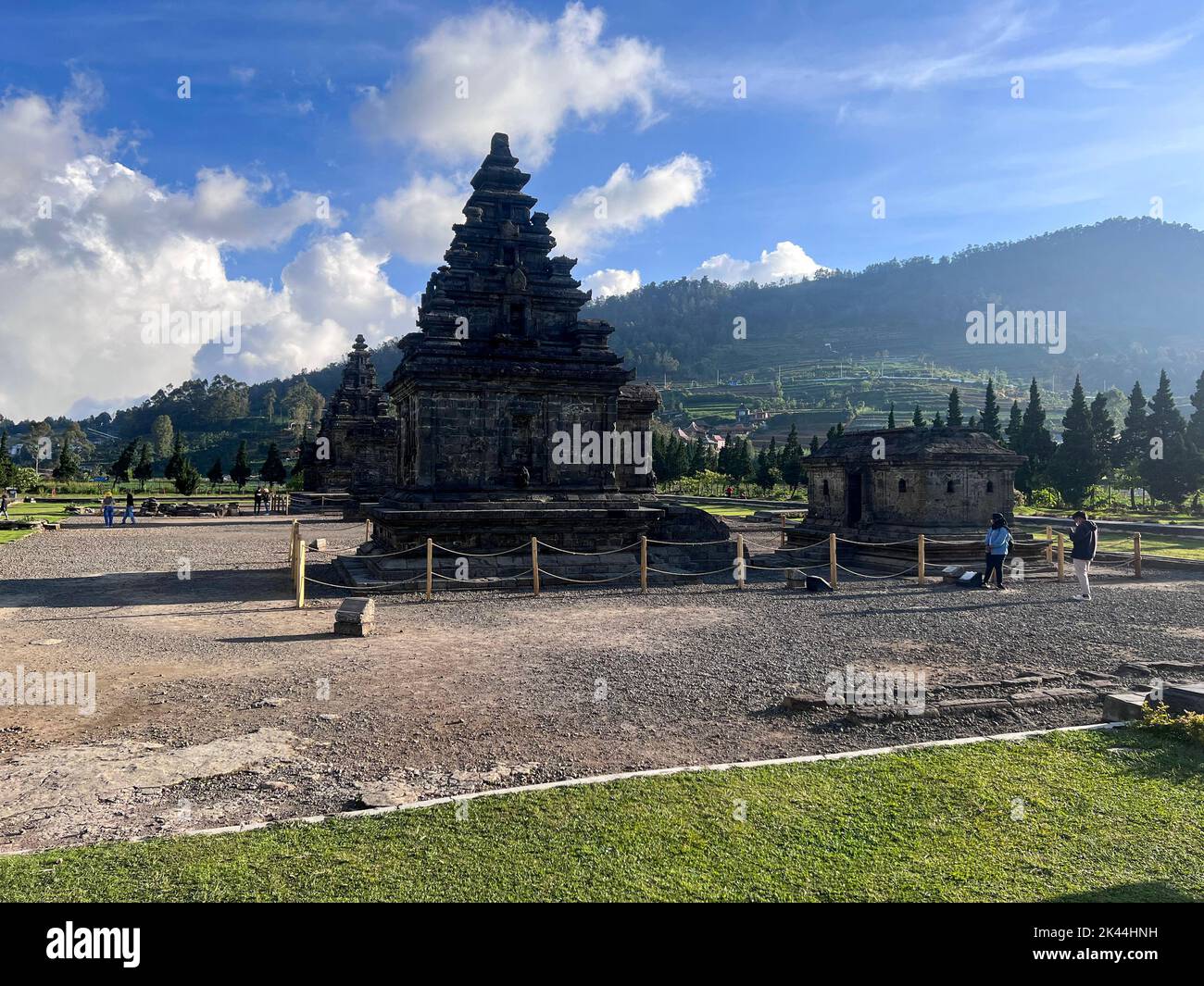 Local tourists visit Arjuna temple complex at Dieng Plateau. Wonosobo ...