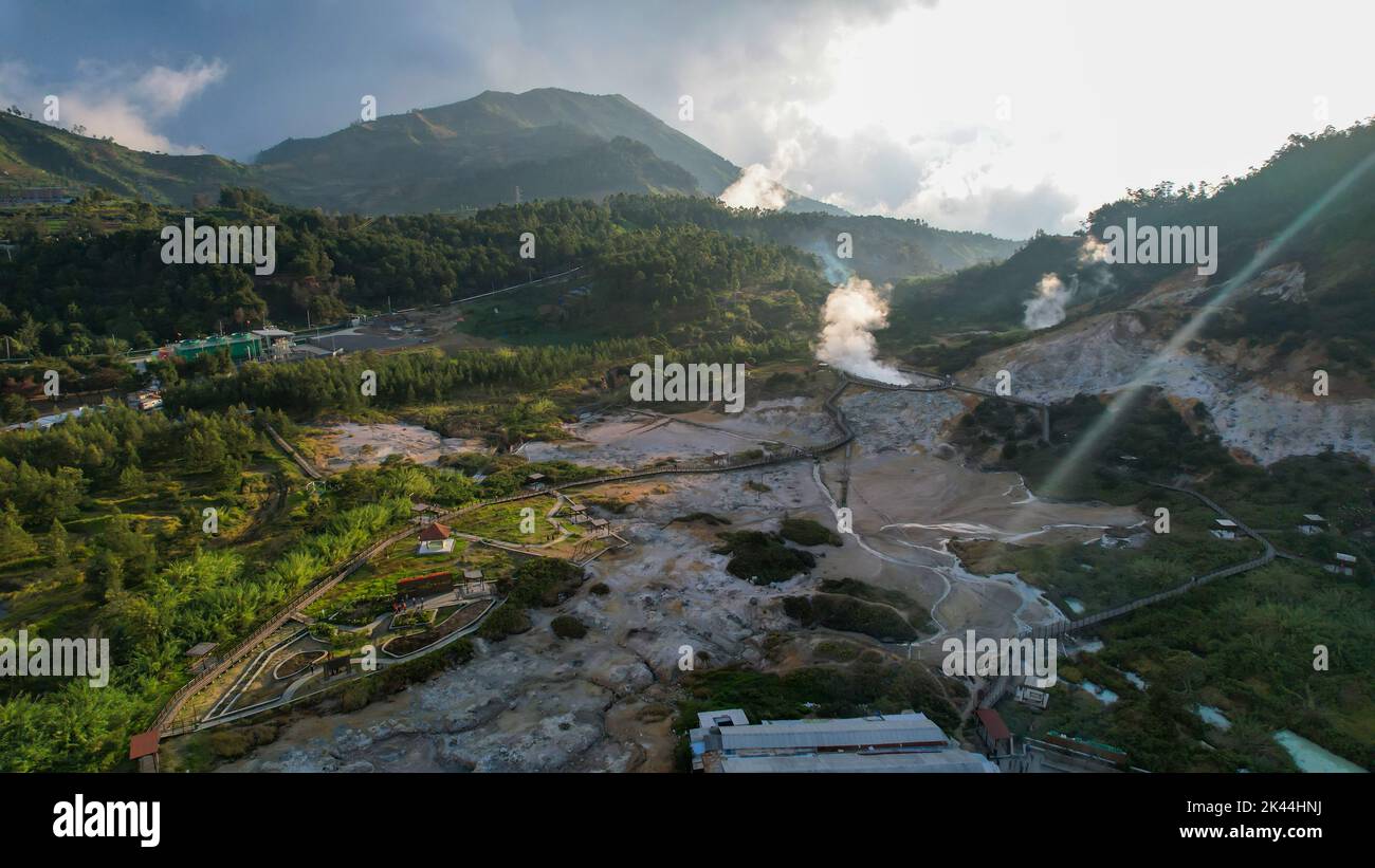 Aerial view of Sikidang Crater at Dieng Plateau, an Active Volcano ...