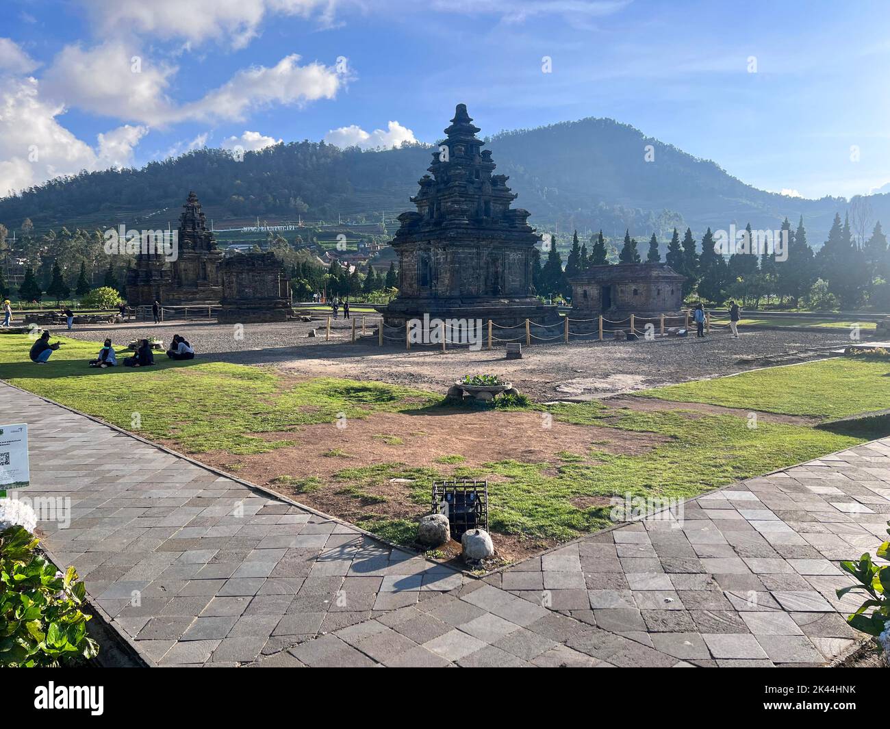 Local tourists visit Arjuna temple complex at Dieng Plateau. Wonosobo ...
