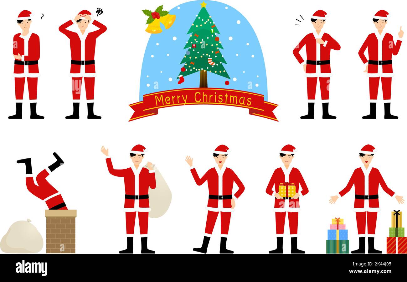 Posed set of people, man in Santa Claus Stock Vector Image & Art - Alamy