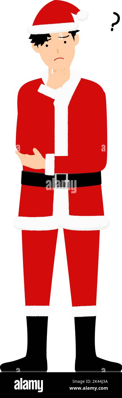 A man in a Santa Claus costume with his arms folded thinking Stock ...