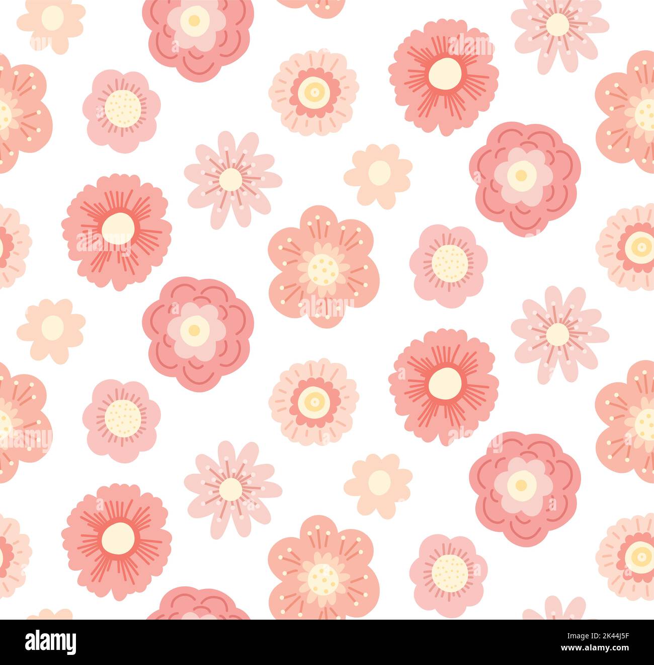 Delicate vector pattern with flat hand drawn flowers on a white ...