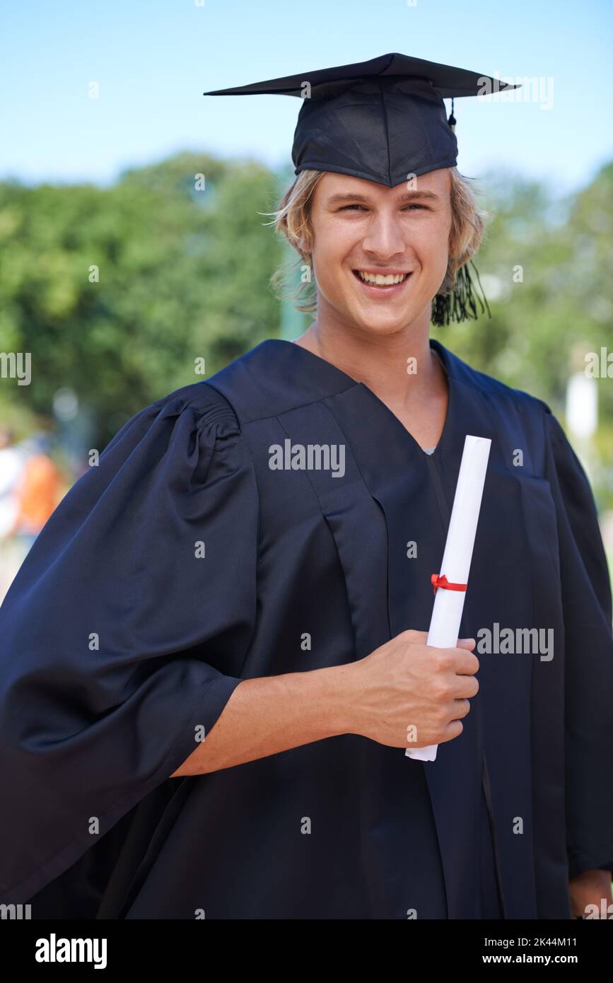 He holds the rest of his life in his hands. Portrait of a happy ...