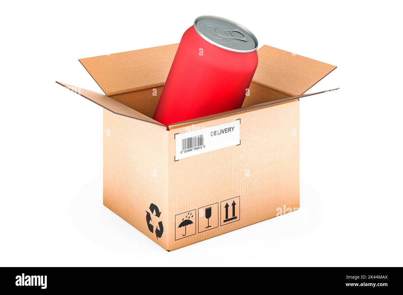 Drink can inside parcel, 3D rendering isolated on white background ...