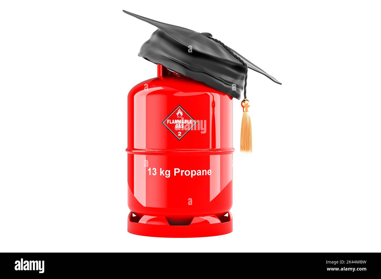 Propane cylinder with education hat, 3D rendering isolated on white ...
