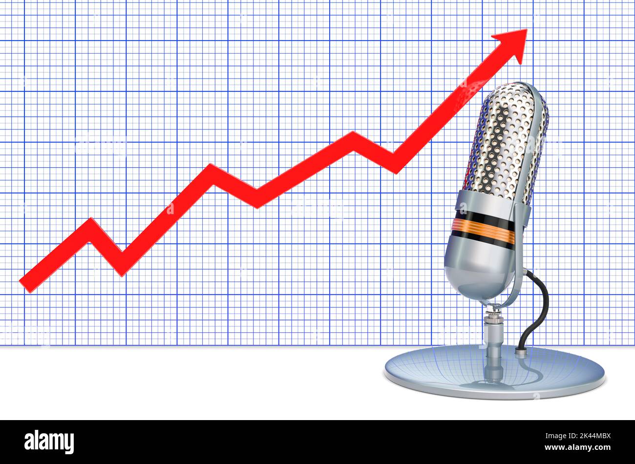 Microphone with growing chart. 3D rendering isolated on white ...