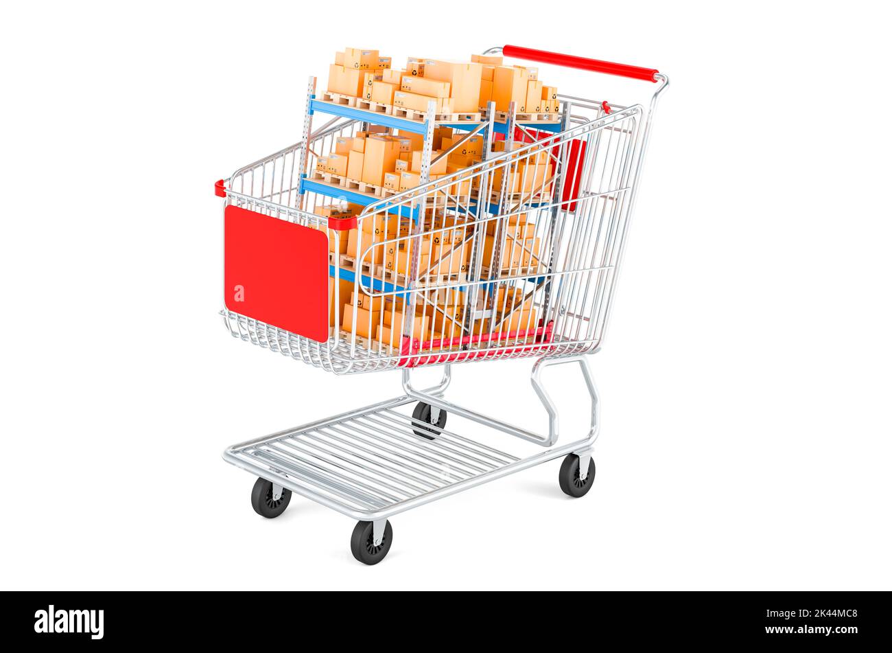 Shopping cart with pallet racks, 3D rendering isolated on white ...