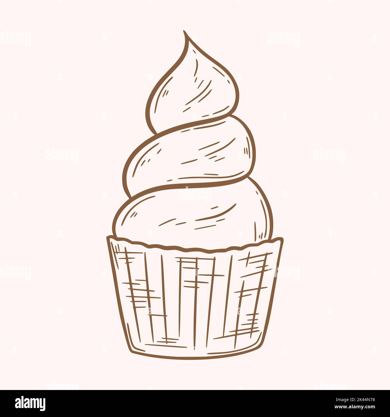 Cupcake cake with cream hand drawn vintage engraving. Retro sketch ...