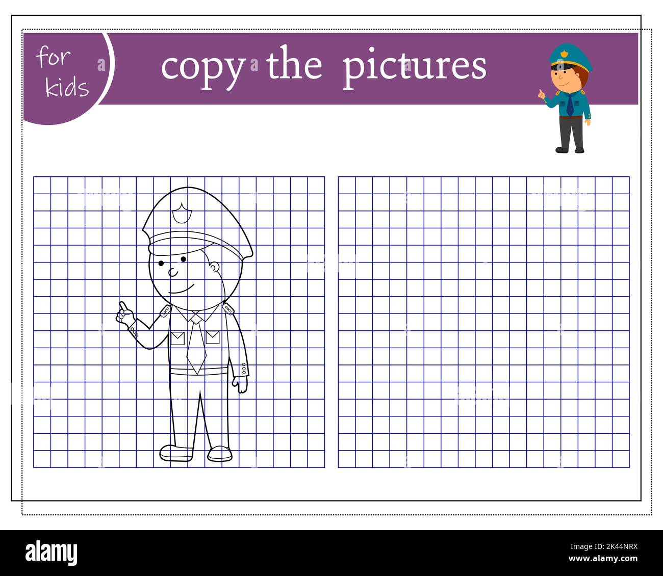 Copy the picture, educational games for kids, cute cartoon policeman ...