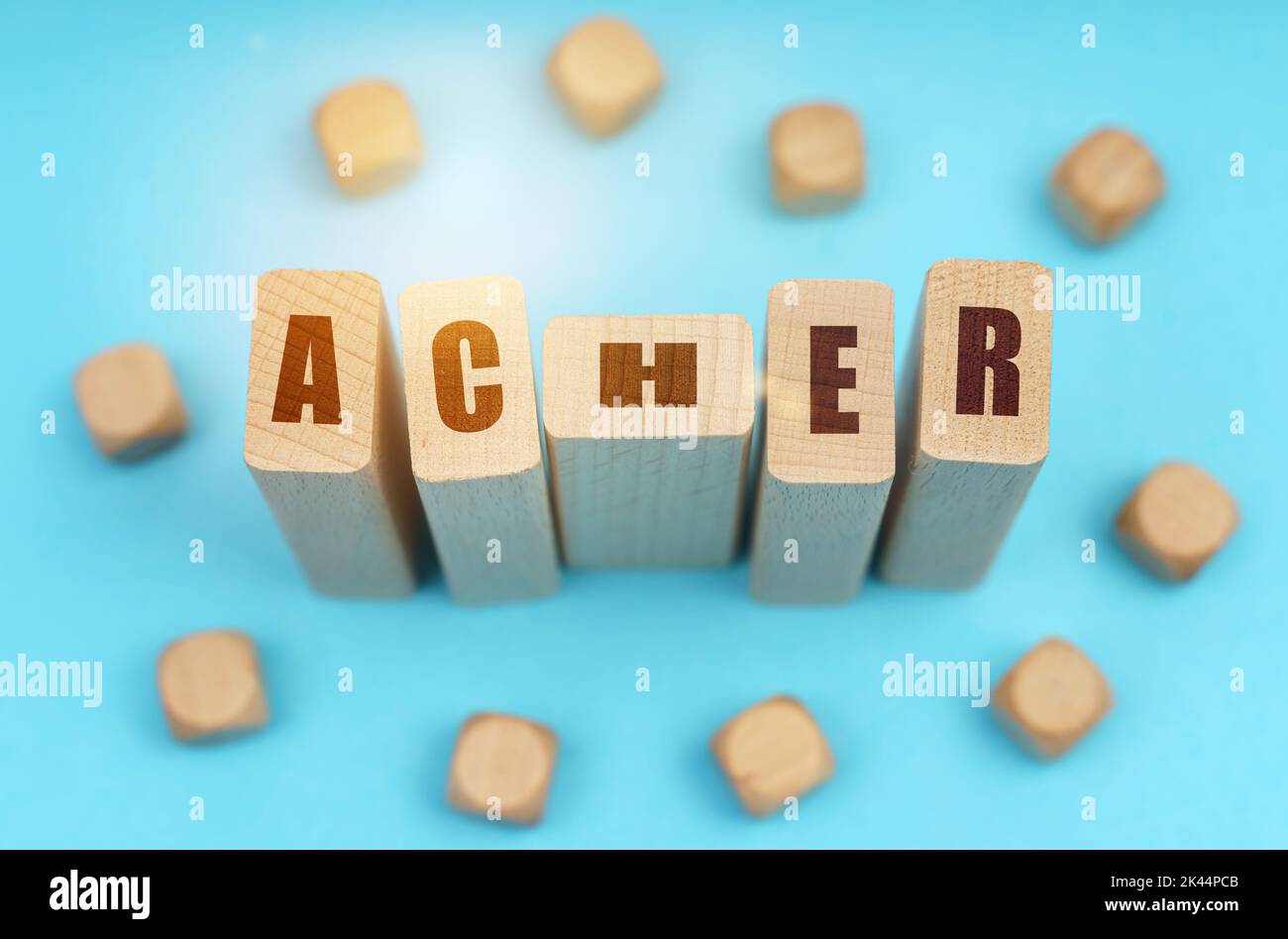 Medicine concept. On a blue background, wooden cubes and Jenga with the ...