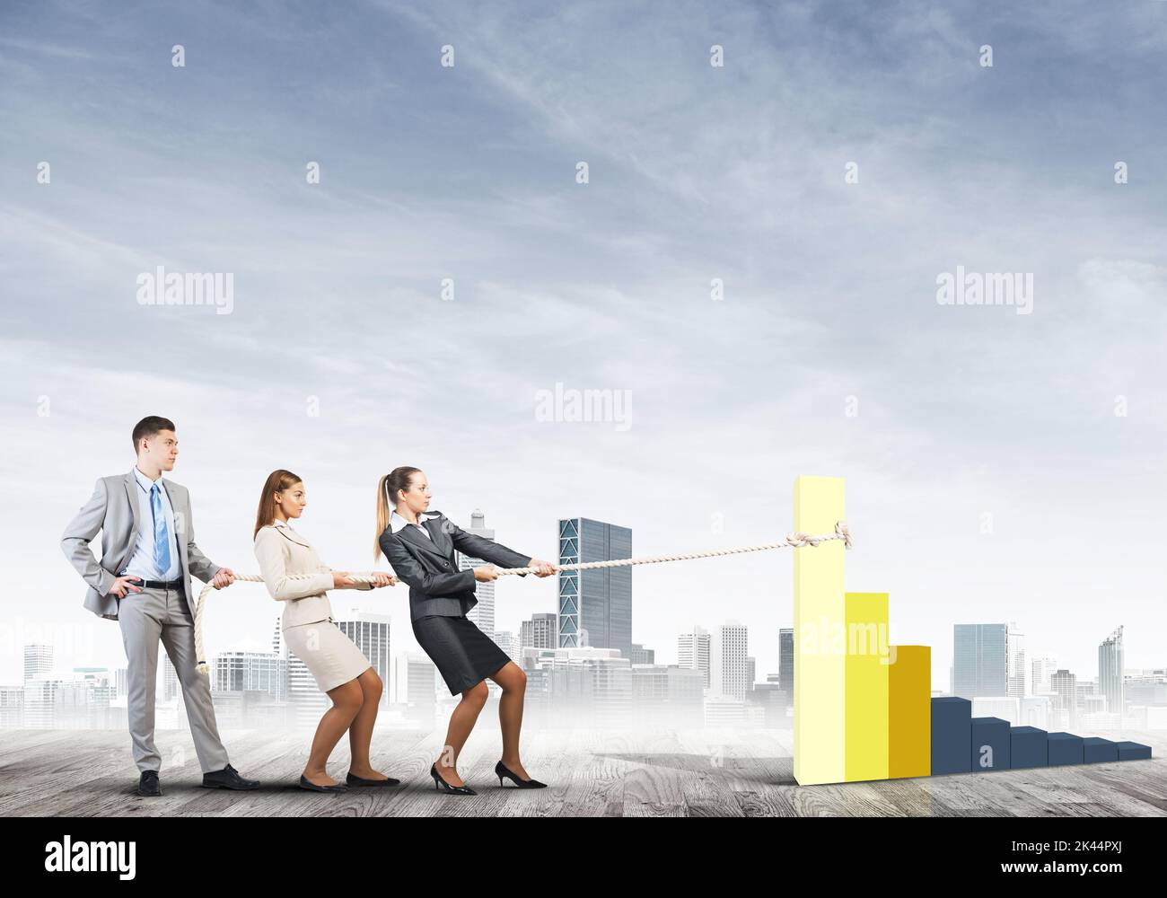 Businessteam working in collaboration making diagram grow and progress ...