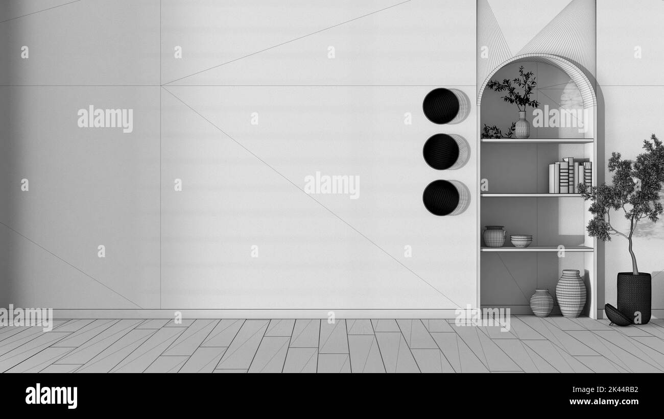 Blueprint unfinished project draft, interior design background concept ...