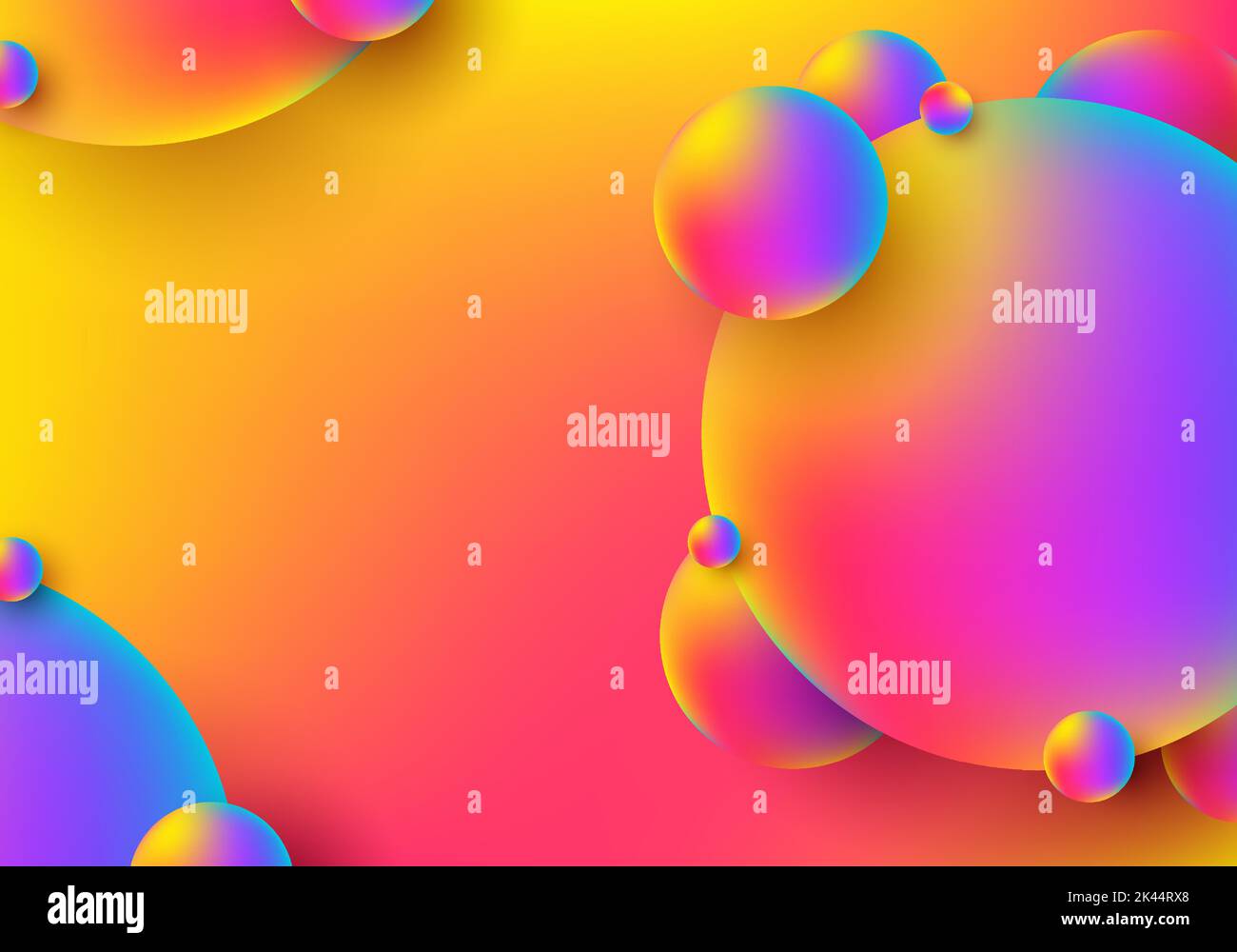 3D circles shapes vibrant colors overlapping layered on colorful background. Abstract geometric ...