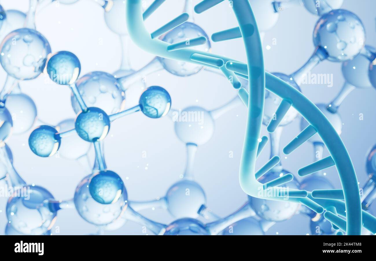 DNA and molecular structure, biotechnology concept, 3d rendering ...