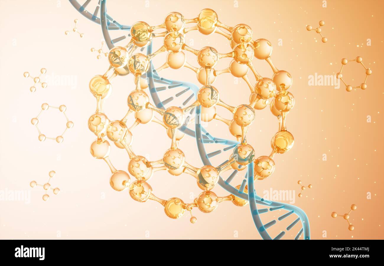 DNA and molecular structure, biotechnology concept, 3d rendering ...
