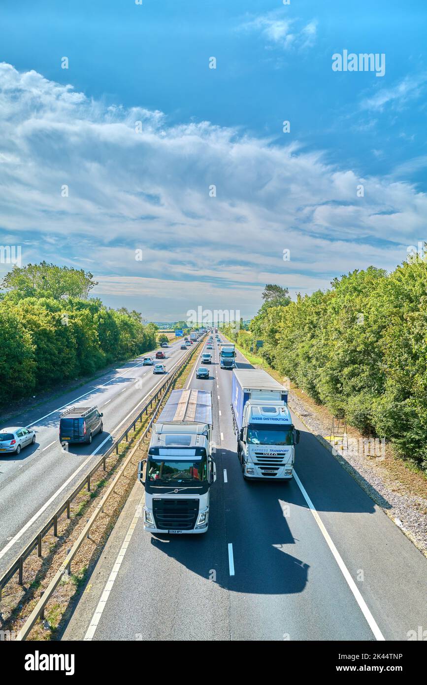 Cars and lorries on the M11 motorway near Cambridge, England Stock ...