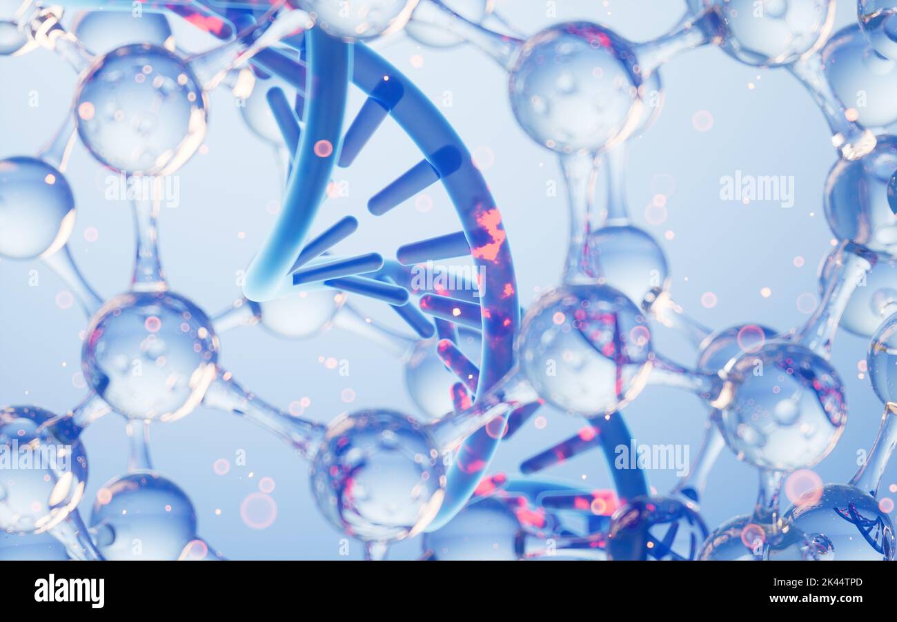 DNA and molecular structure, biotechnology concept, 3d rendering ...