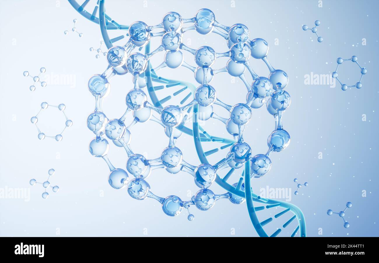 DNA and molecular structure, biotechnology concept, 3d rendering ...