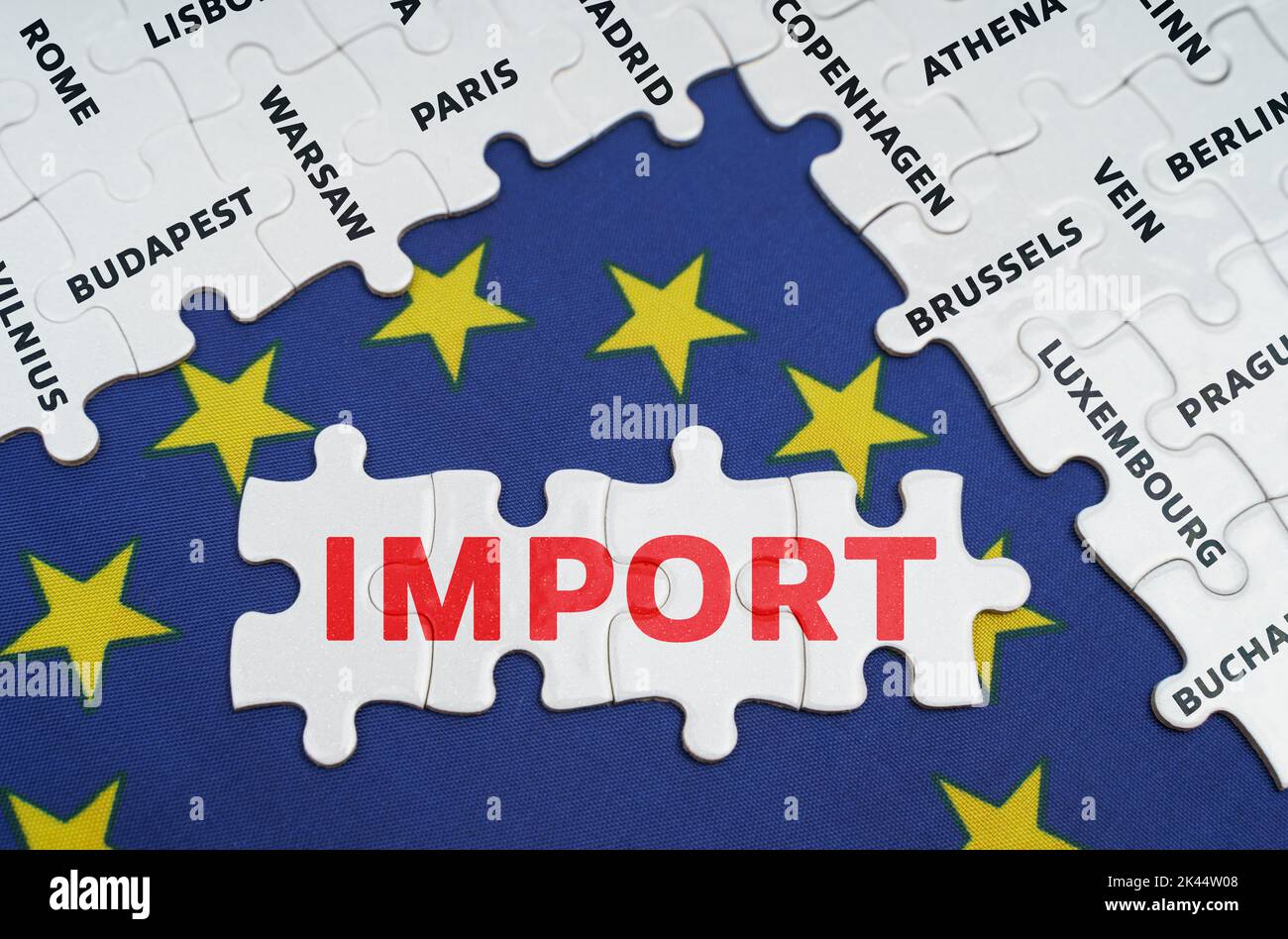 European Union concept. The EU flag has city name puzzles and puzzles ...