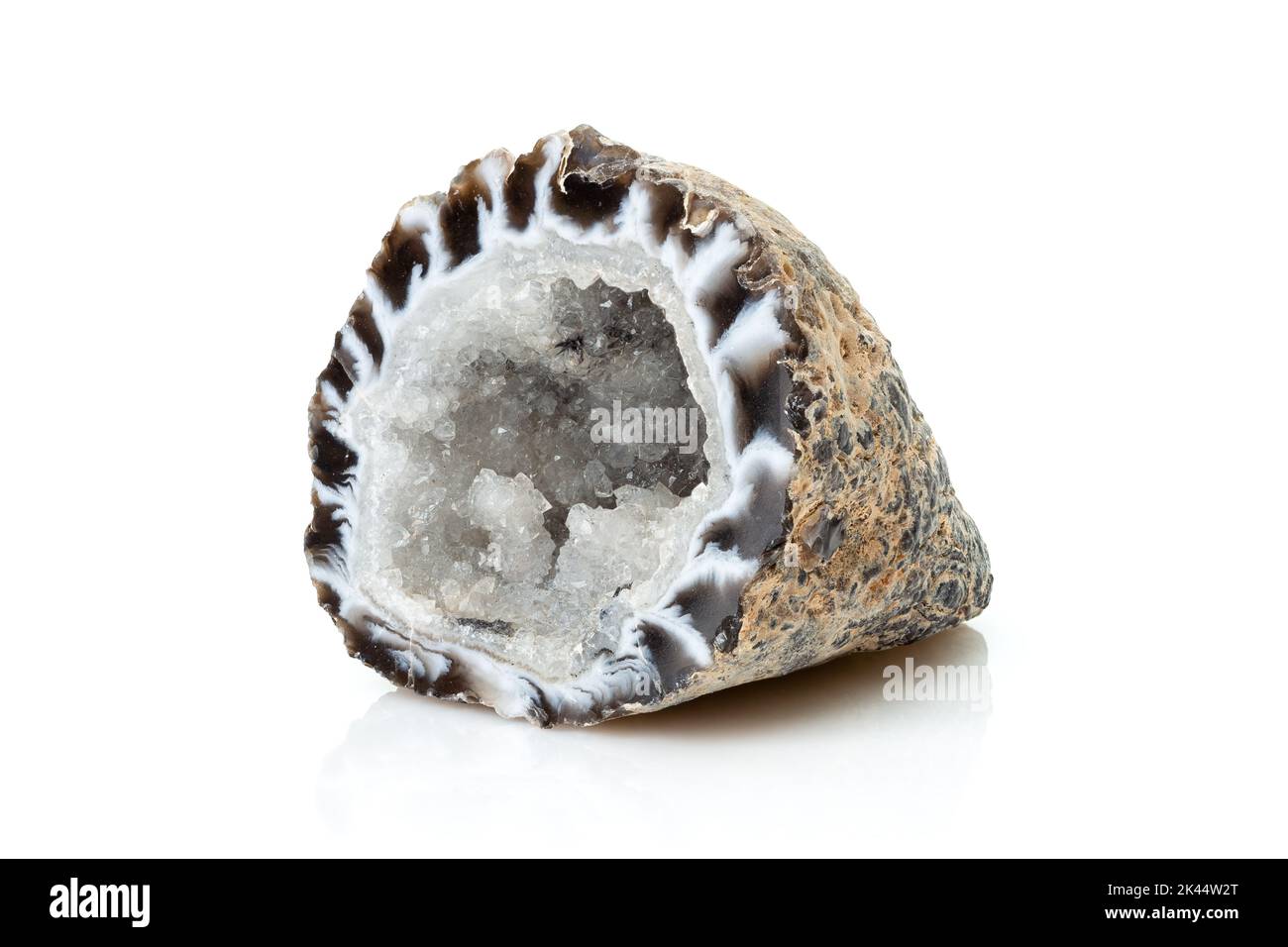 Hyaline Quartz with Agate Geode Isolated on White Background. A Cross ...