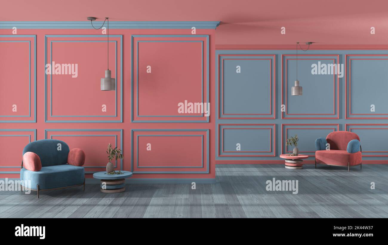 Classic living room, waiting sitting space with armchairs, parquet and ...