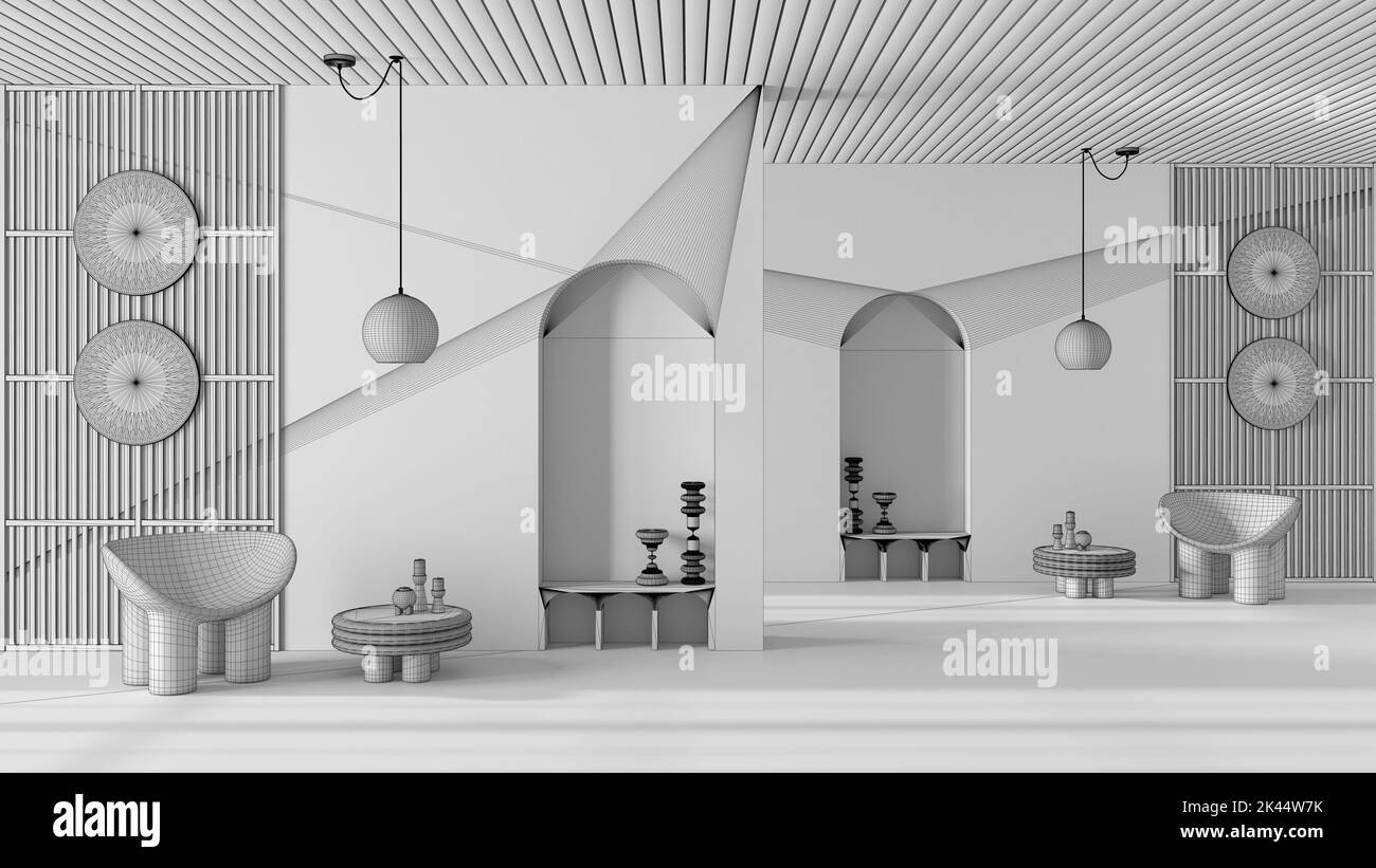 Blueprint unfinished project draft, metaphysical abstract interior ...