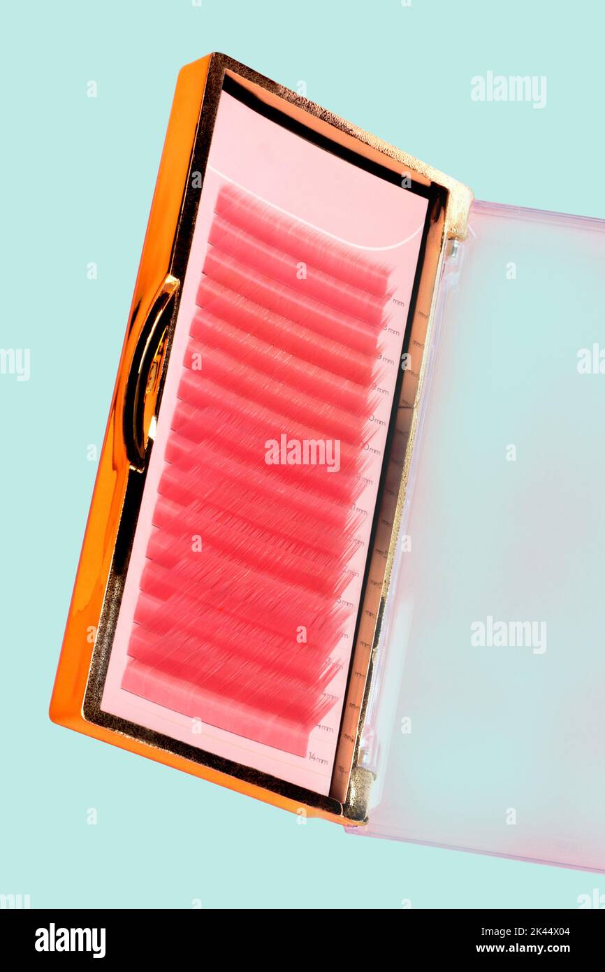 Promotional photo of red eyelashes box with 3d illustration on a blue ...