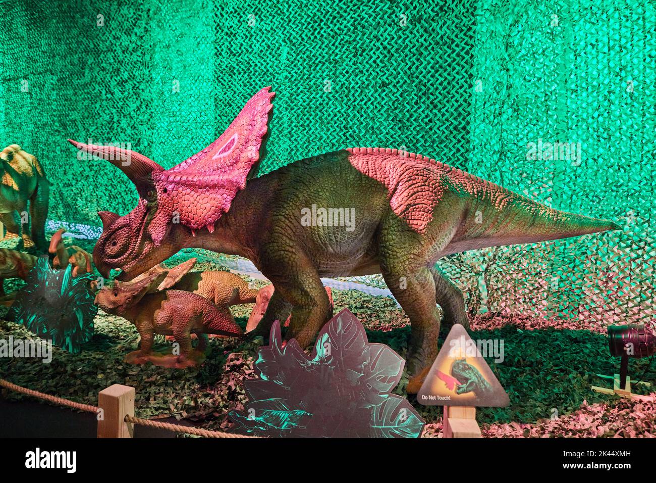 Life-size dinosaur figure in the park is an approximation to reality ...