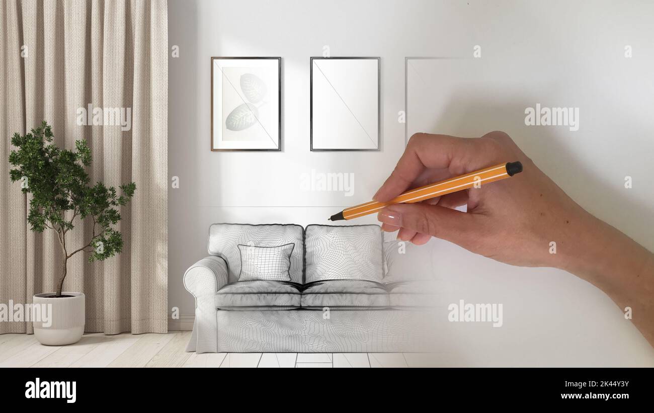 Architect interior designer concept: hand drawing a design interior ...