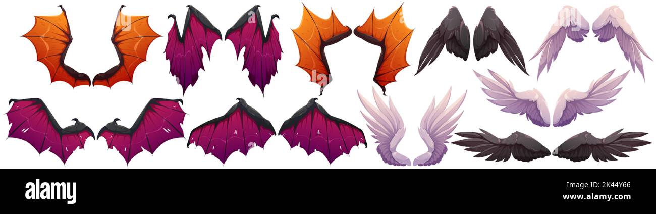 Wings of demon and angel Halloween collection. Dragon, bat, dove or ...
