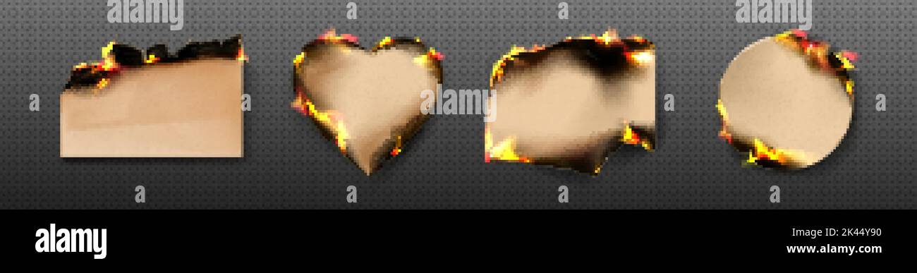 Burn craft paper borders, brown burnt pages with smoldering fire on ...