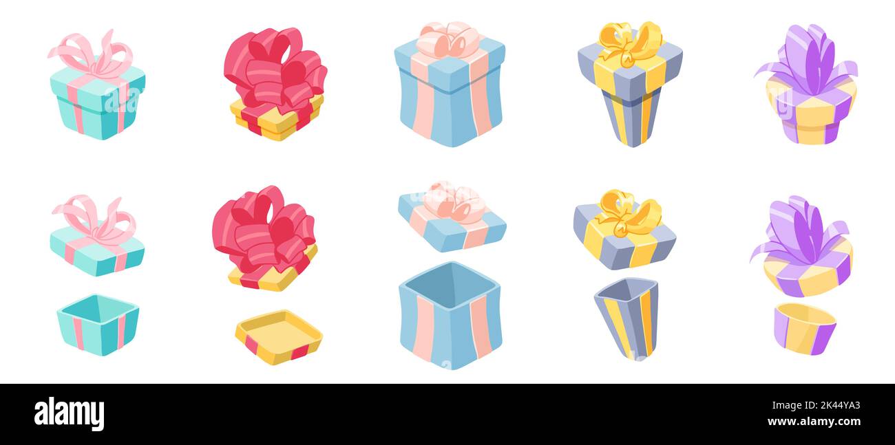 Set of gift boxes - open and closed in cartoon style for printing and ...