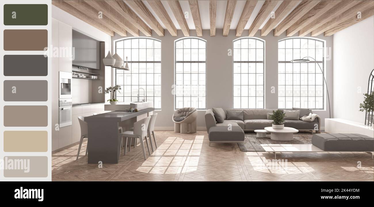 Interior design scene with palette color. Different colors and patterns ...