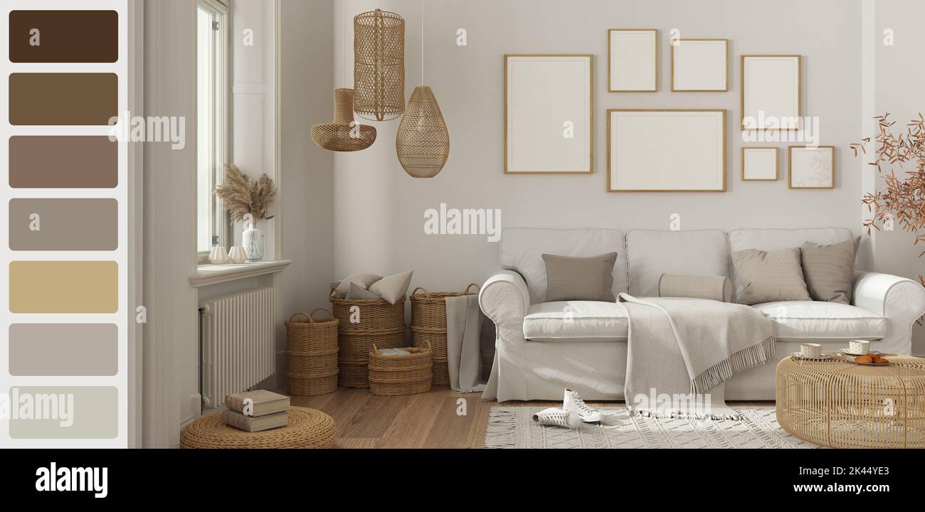 Interior design scene with palette color. Different colors and patterns ...