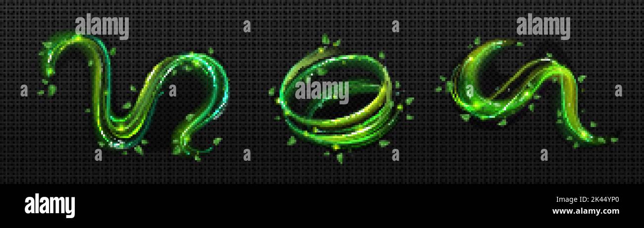 Abstract swirls decorated with green plant leaves png set isolated on ...