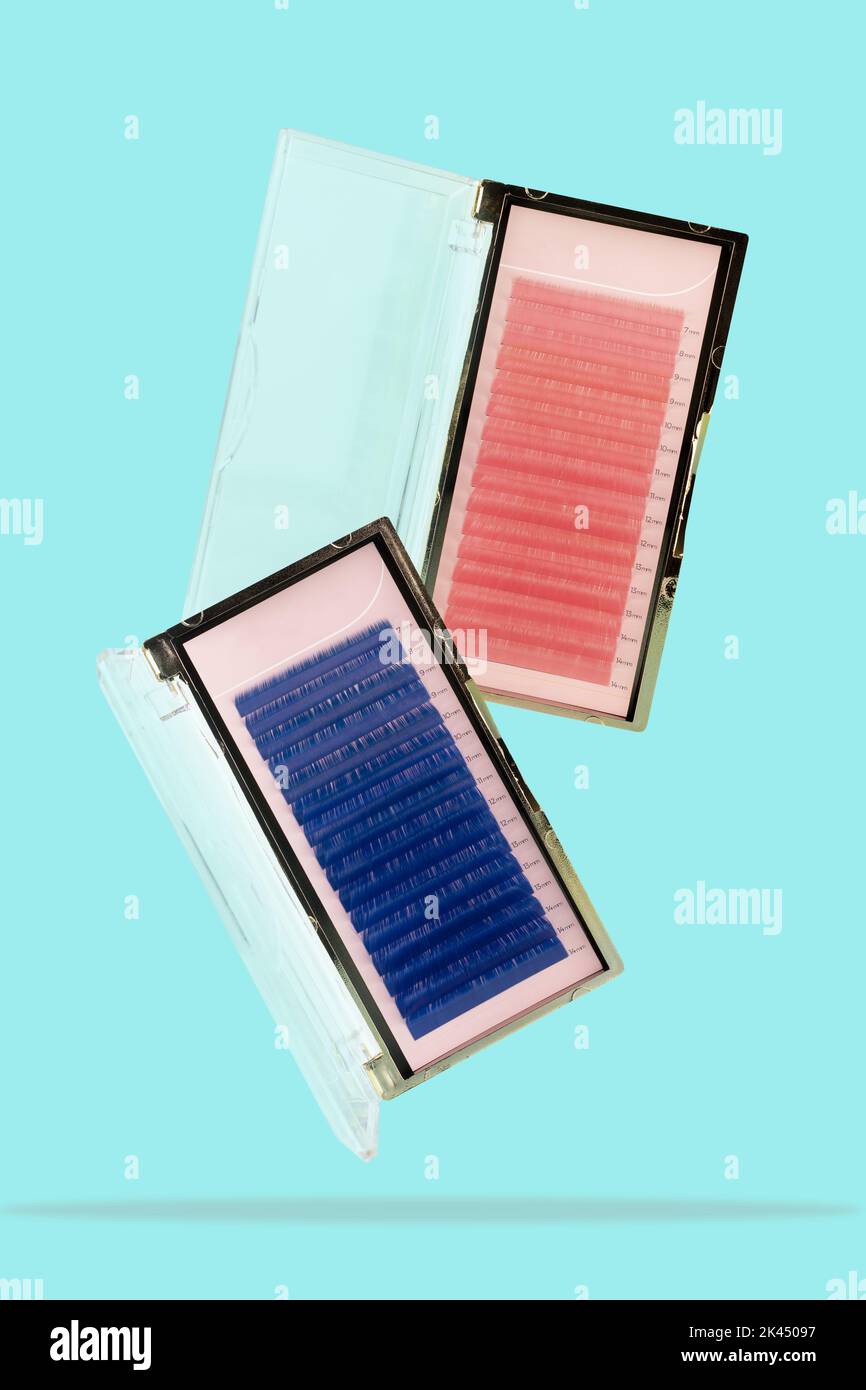 Promotional photo of red and blue eyelash boxes with 3d illustration ...