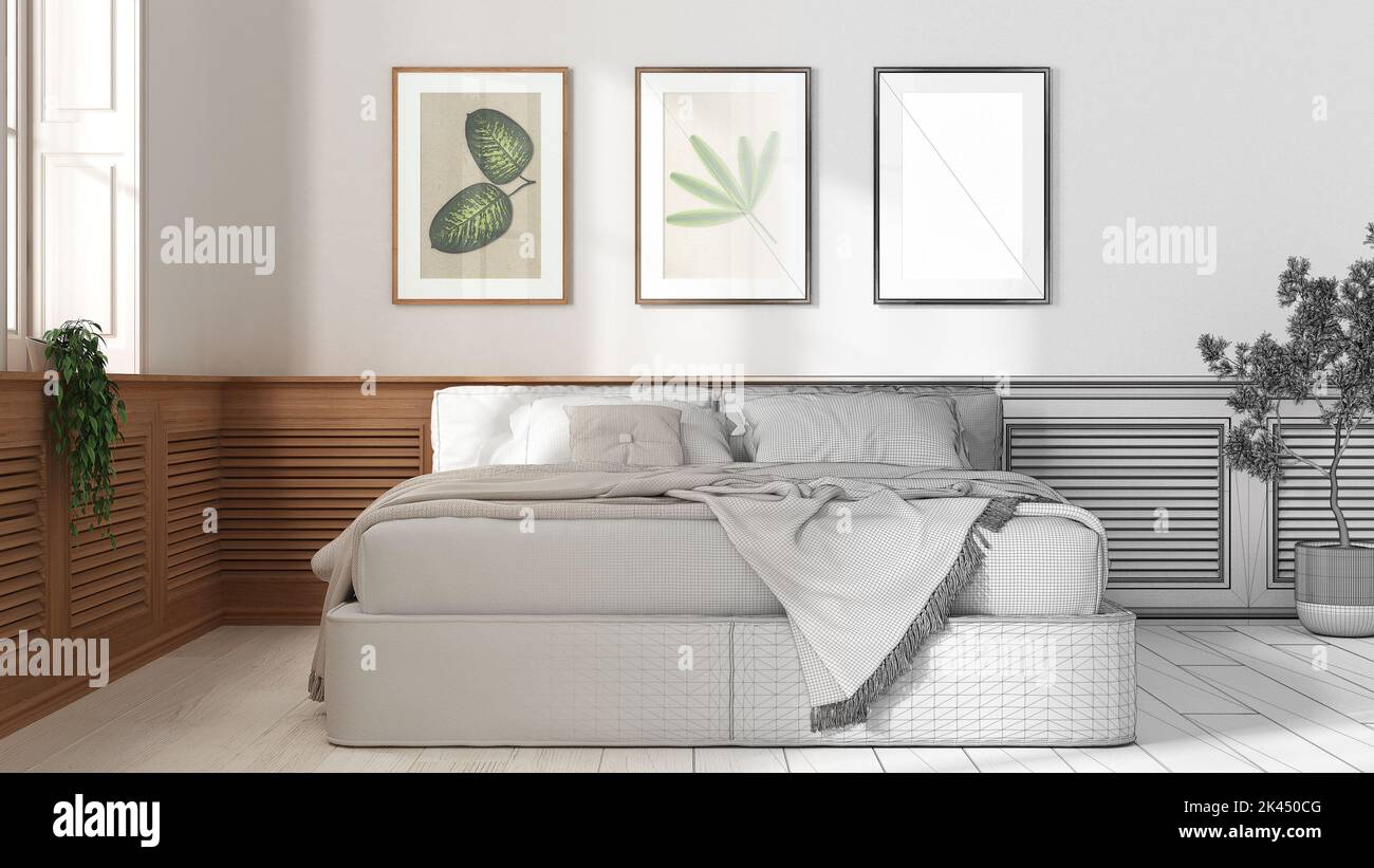 Architect interior designer concept: hand-drawn draft unfinished ...