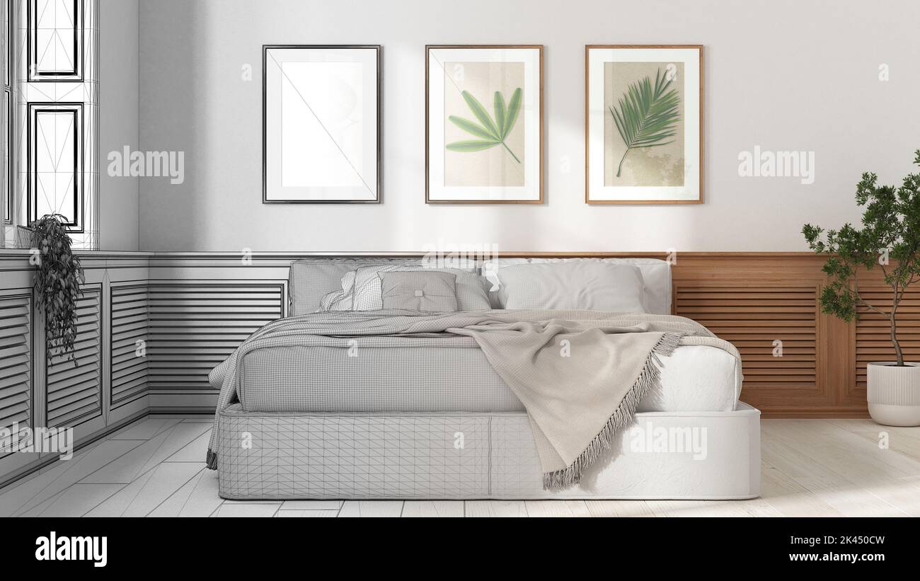 Architect interior designer concept: hand-drawn draft unfinished ...