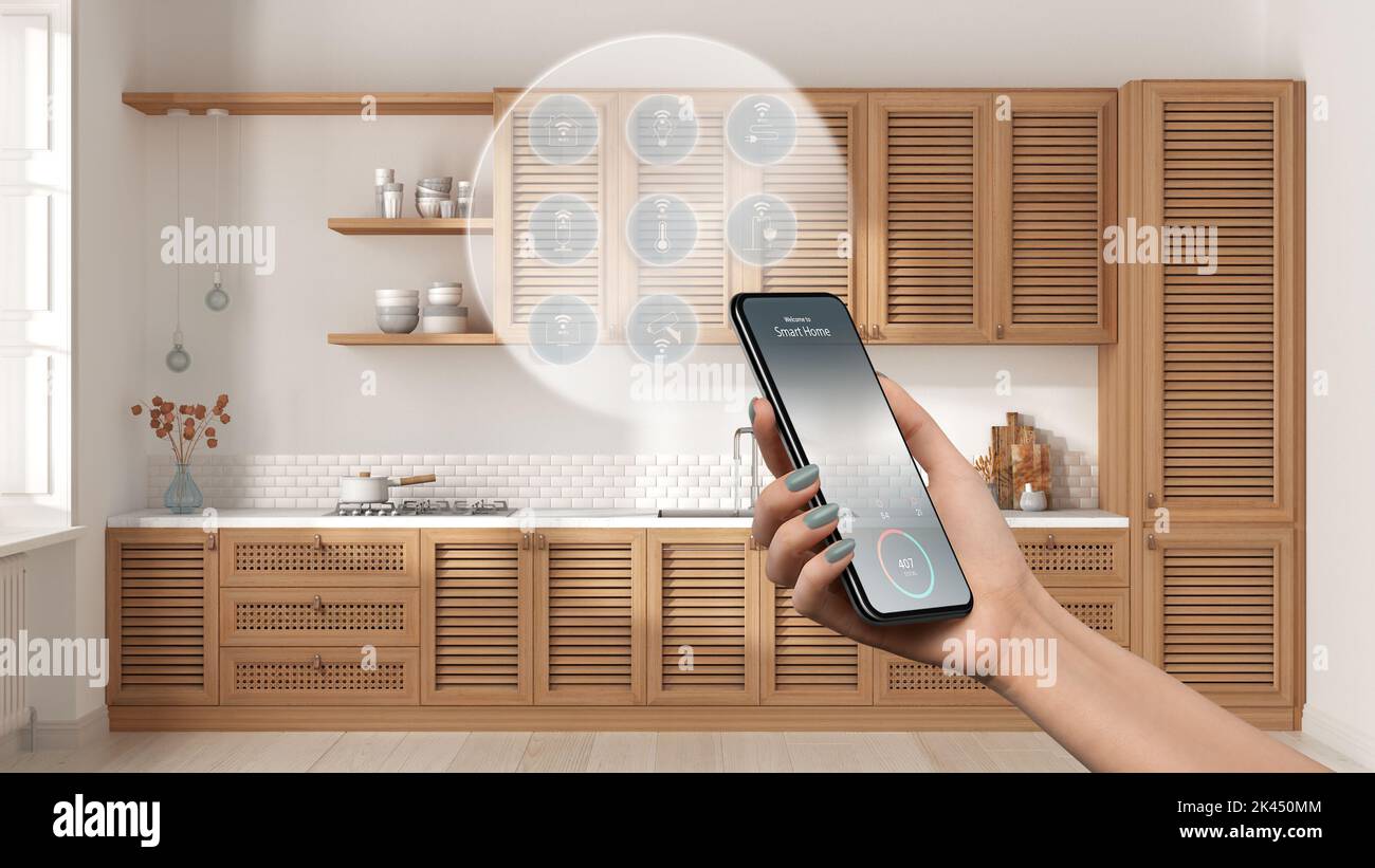 Smart home technology interface on phone app, augmented reality ...