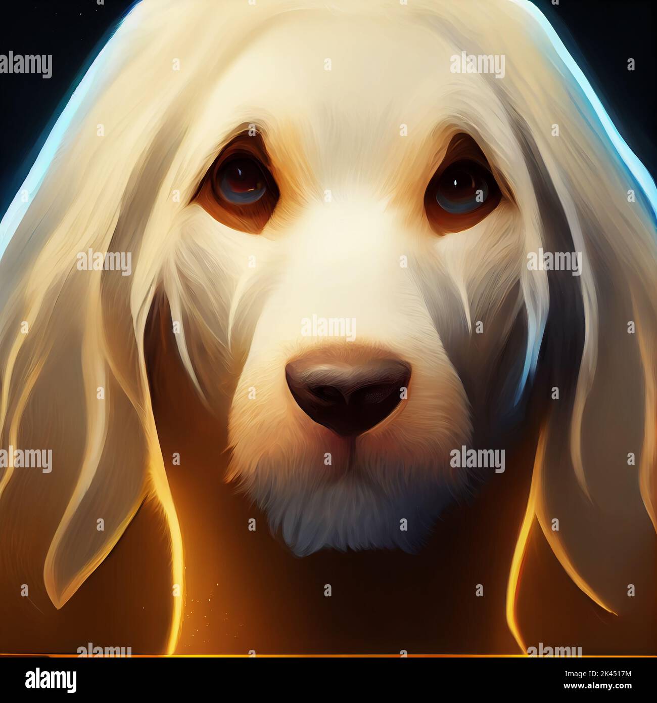 character art of a Pyrenees golden retriever mix hero and celestial ...