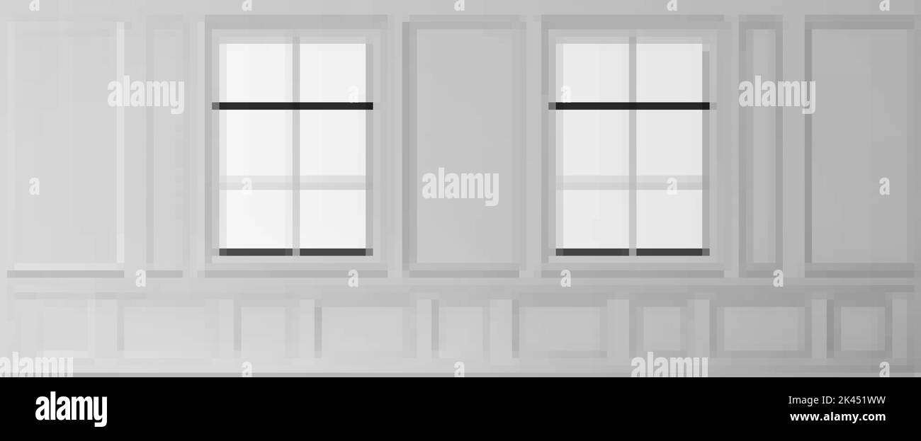 White wall with windows in luxury victorian style, empty vintage room ...